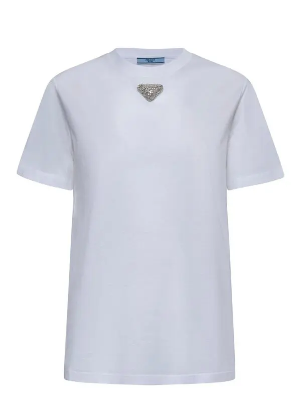 Prada Rhinestone Embellished Cotton T-shirt - Multicolor