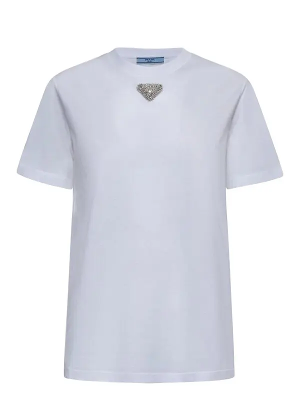 Prada Rhinestone Embellished Cotton T-shirt - Multicolor