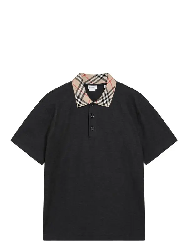 Burberry Dark Grey Polo Shirt With Check Collar - Gray
