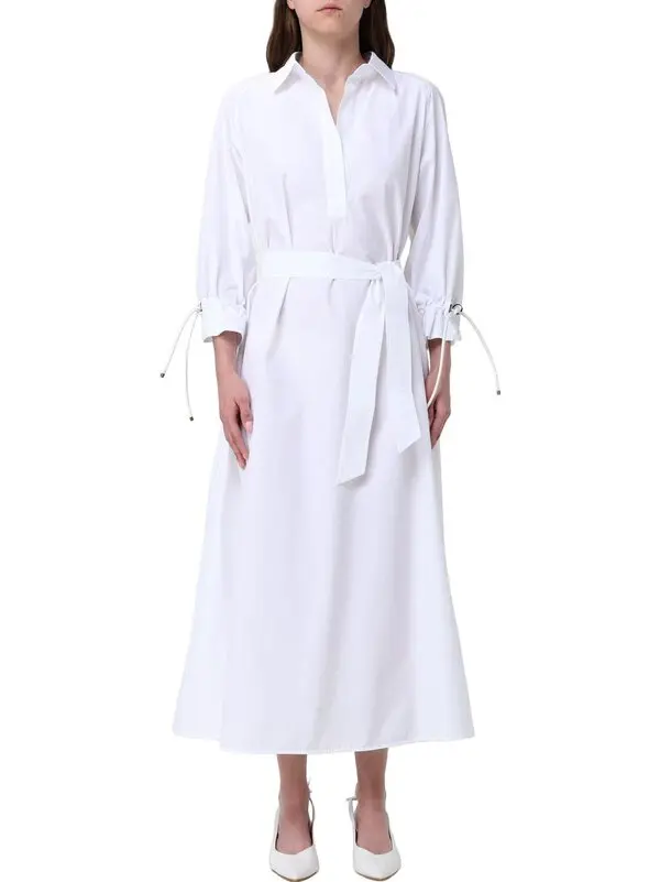 Max Mara Midi Cotton Poplin Shirt Dress With Tie-waist Belt - White