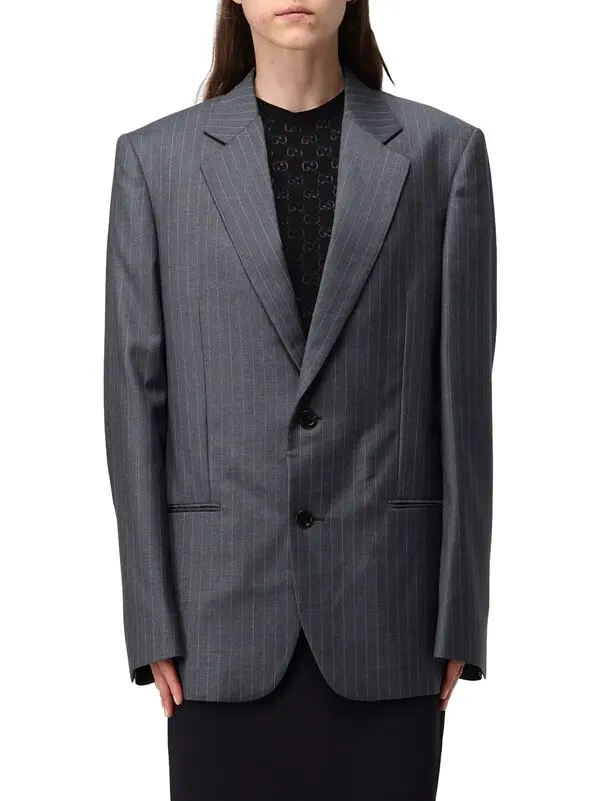 Gucci Pinstripe Wool Single-breasted Blazer With Peak Lapels - Gray