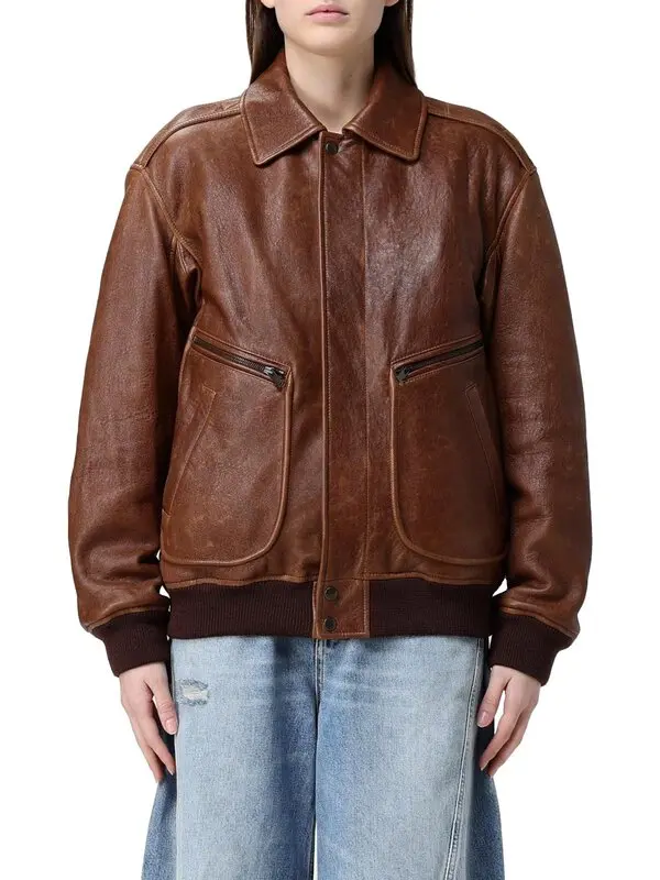 Saint Laurent Leather Bomber Jacket - Brown