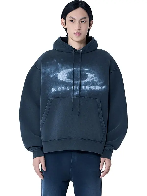 Balenciaga Oversized Hoodie With Logo Motif - Blue