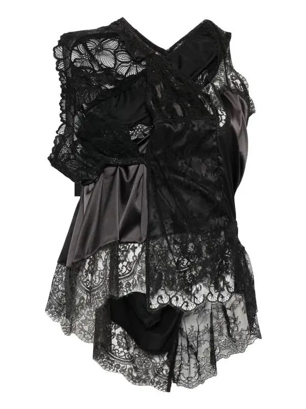 Junya Watanabe Lace V-neck Layered Blouse - Black