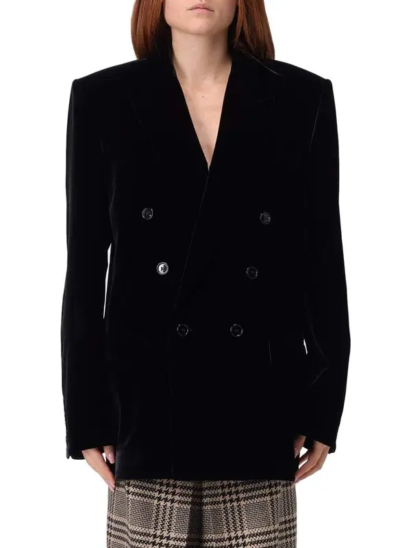 Saint Laurent Velvet Double-breasted Blazer - Black