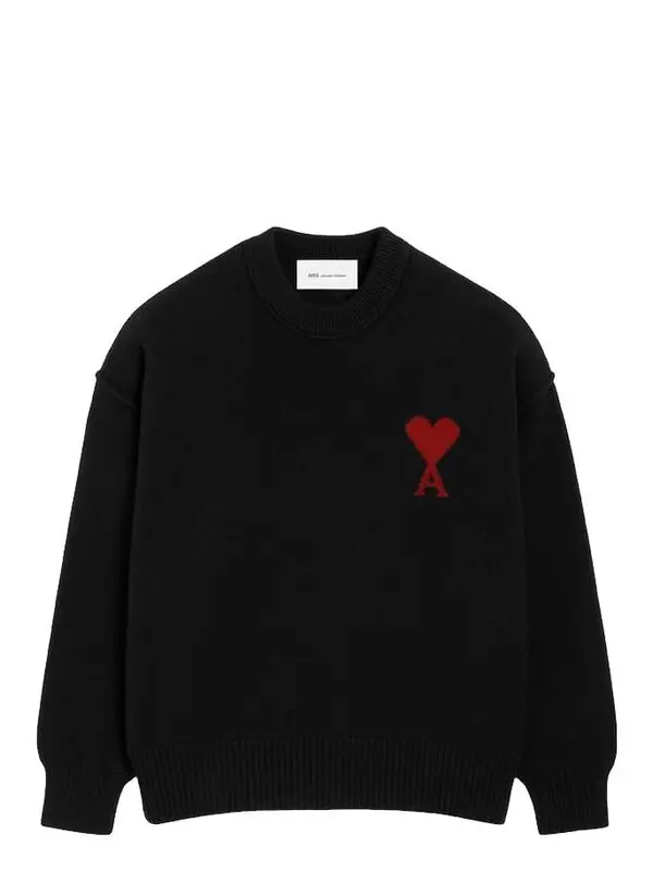 AMI Paris Felted Merino Wool Intarsia Jumper - Black