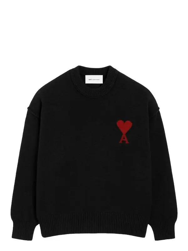 AMI Paris Felted Merino Wool Intarsia Jumper - Black