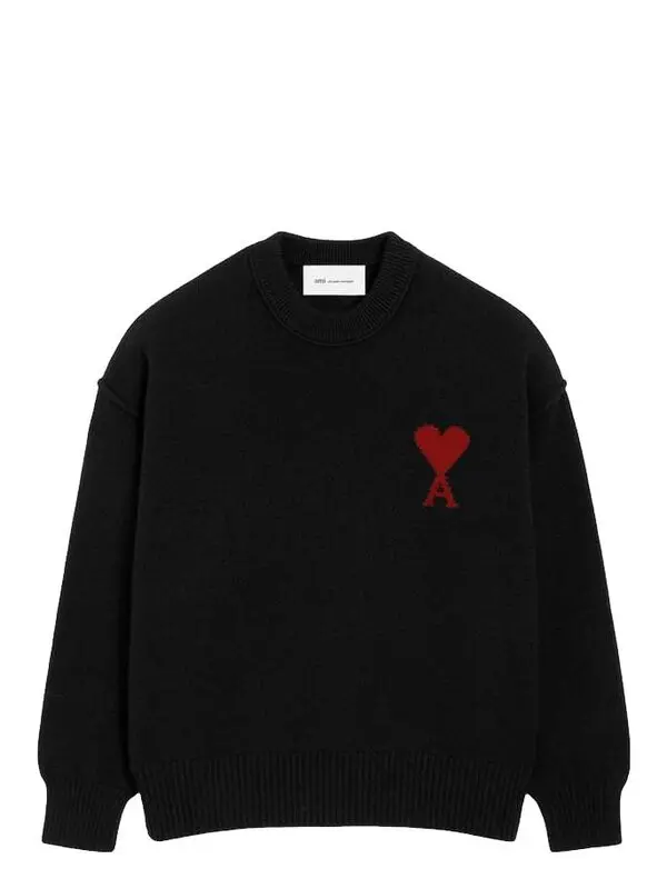 AMI Paris Felted Merino Wool Jumper - Black