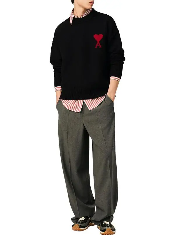 AMI Paris Felted Merino Wool Jumper - Black