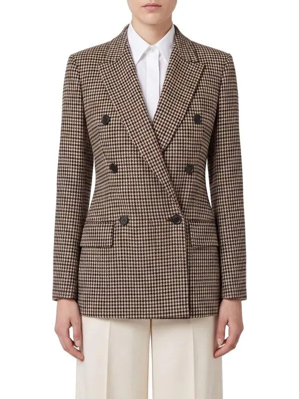 Max Mara Slim Fit Houndstooth Double-breasted Blazer - Black