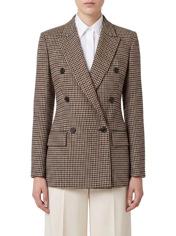 Max Mara Slim Fit Houndstooth Double-breasted Blazer - Black