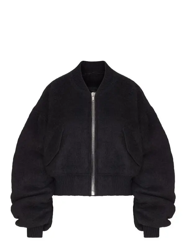 Rick Owens Alpaca Wool Zip Up Bomber Jacket - Black