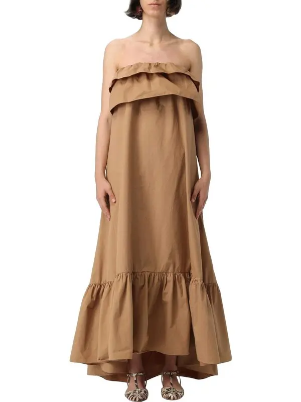 Saint Laurent Strapless Ruffle Hem Maxi Dress - Multicolor