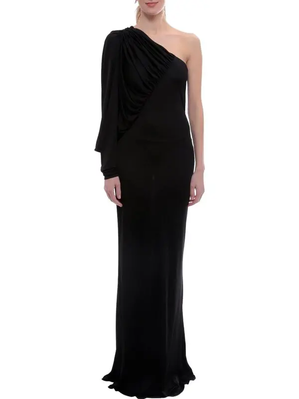 Saint Laurent One-shoulder Long Evening Gown - Black