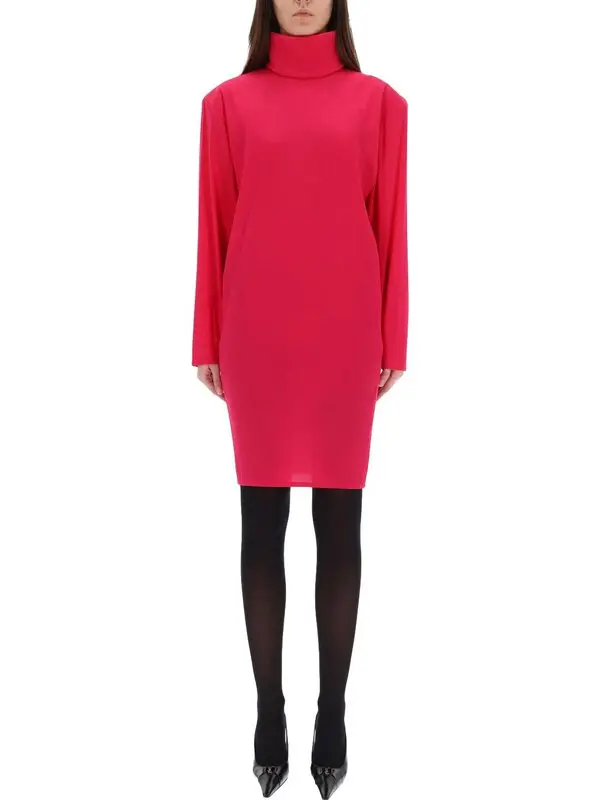 Saint Laurent Silk Blend Turtleneck Dress - Pink