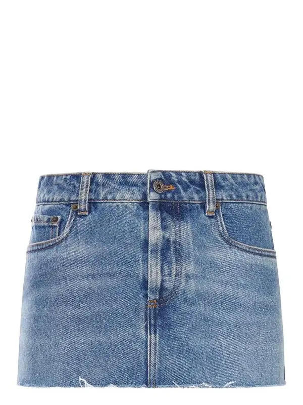 Miu Miu Denim Mini Skirt With Frayed Hem - Multicolor