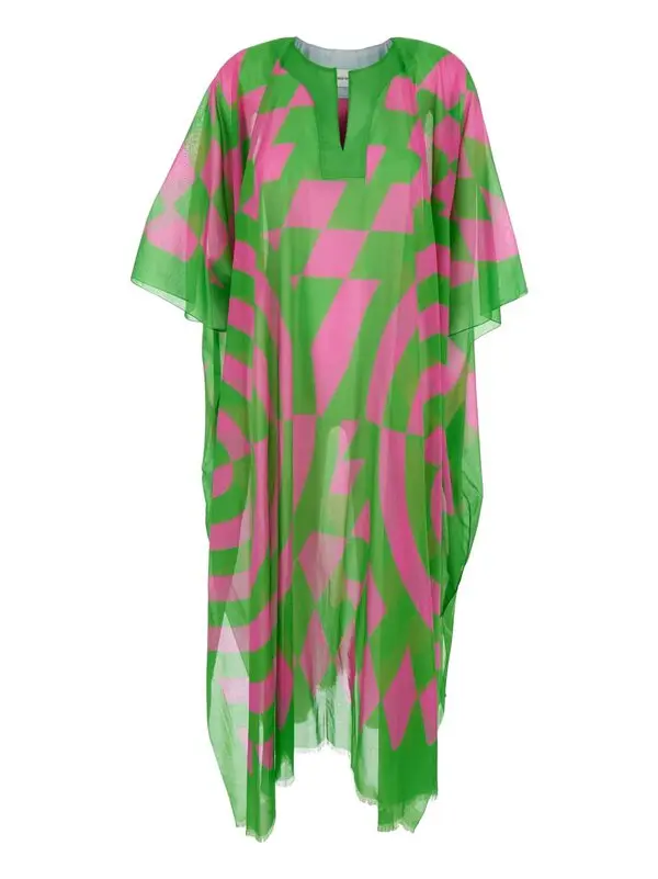 Dries Van Noten Geometric Motif V-neck Caftan - Multicolor