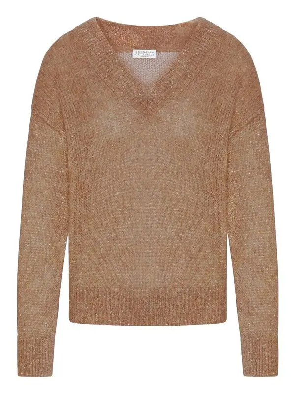 Brunello Cucinelli Half Rib Cotton Sequined Sweater - Brown