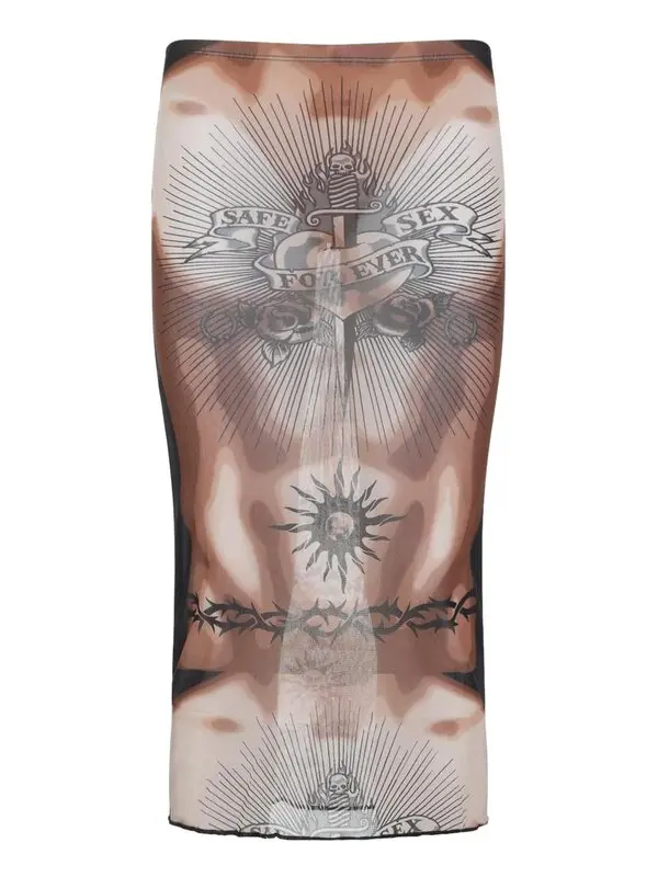 JEAN PAUL GAULTIER Safe Sex Tattoo Midi Skirt - Multicolor