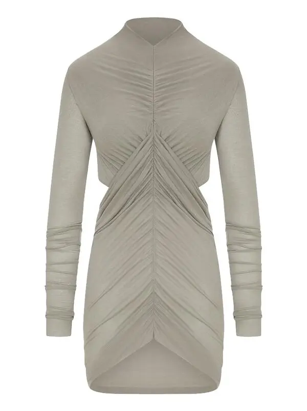 Rick Owens Long Draped Viscose T-shirt With Long Sleeves - Cream