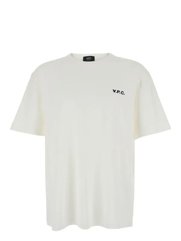A.p.c. Crew Neck T-shirt With Embroidered Logo On The Front In Cotton - White