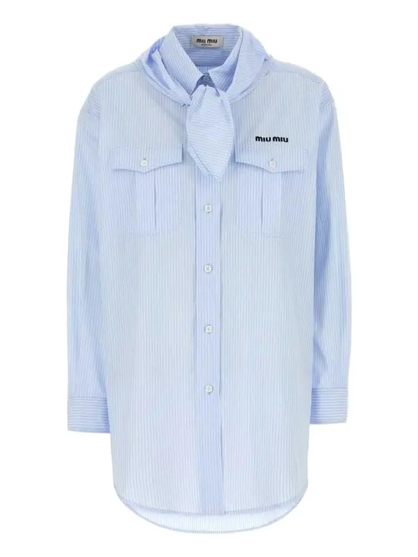 Miu Miu Cotton Shirt With Bandana Collar - Blue
