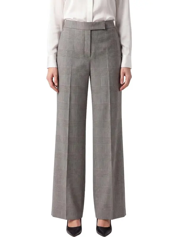 Max Mara Prince Of Wales Check Wool Flare Trousers - Gray