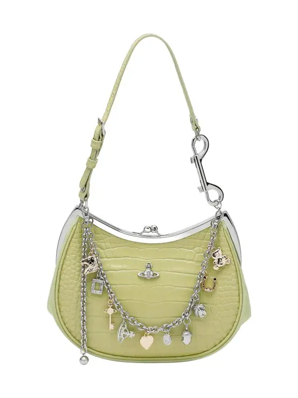 VIVIENNE WESTWOOD Charm Bag In Lime Croc-effect Patent Leather - Green