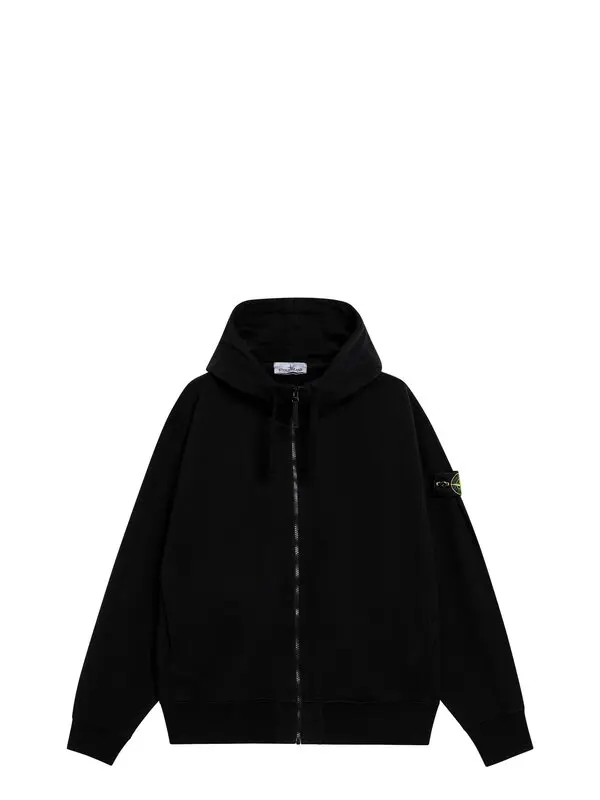 Stone Island Organic Cotton Hooded Zip Sweatshirt - Black