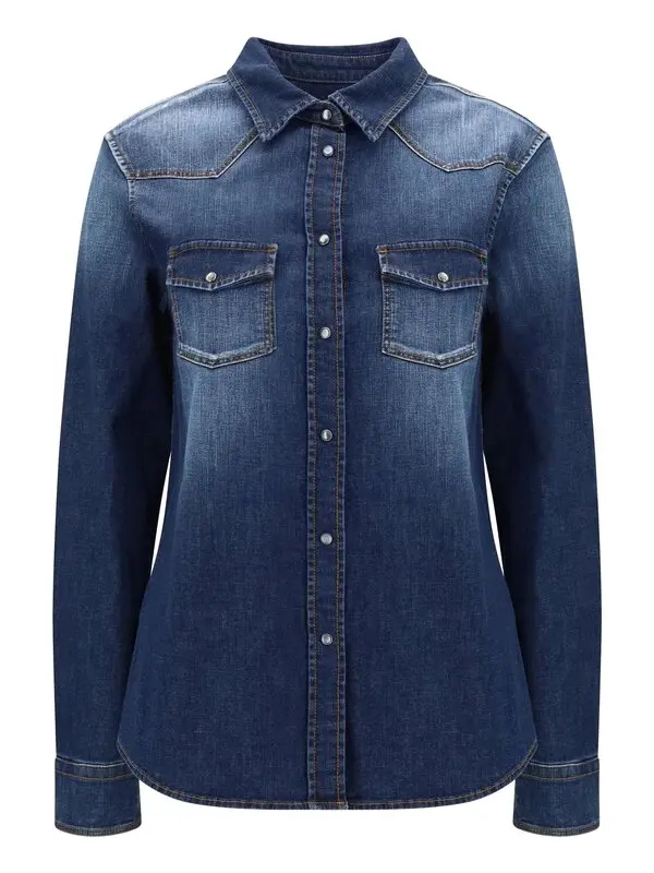 Jacob Cohen Lightweight Denim Western Long Sleeve Shirt - Blue