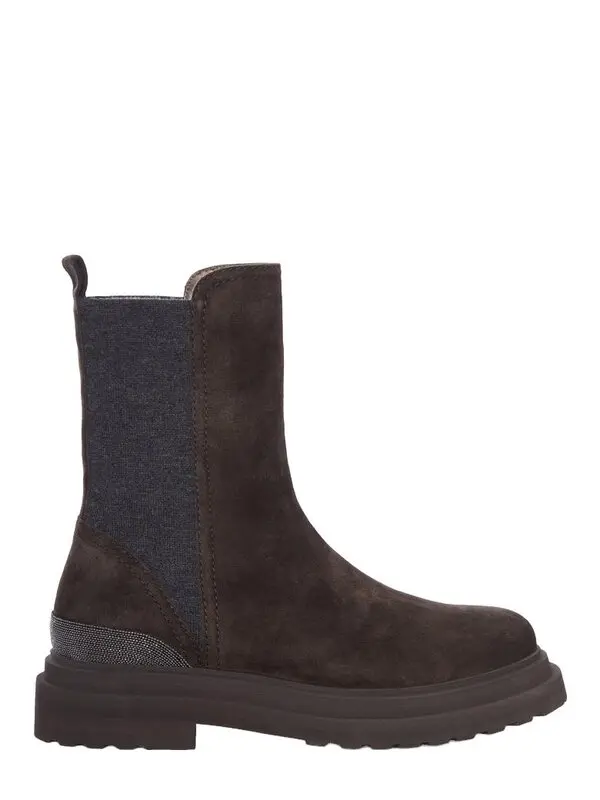 Brunello Cucinelli Suede Chelsea Boot With Luggage Sole - Brown