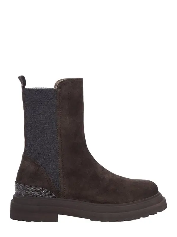 Brunello Cucinelli Suede Chelsea Boot With Luggage Sole - Brown