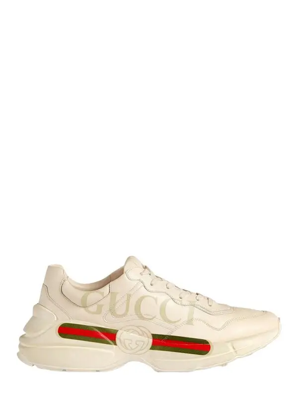 Gucci Rhyton Leather Sneakers With Logo - Cream