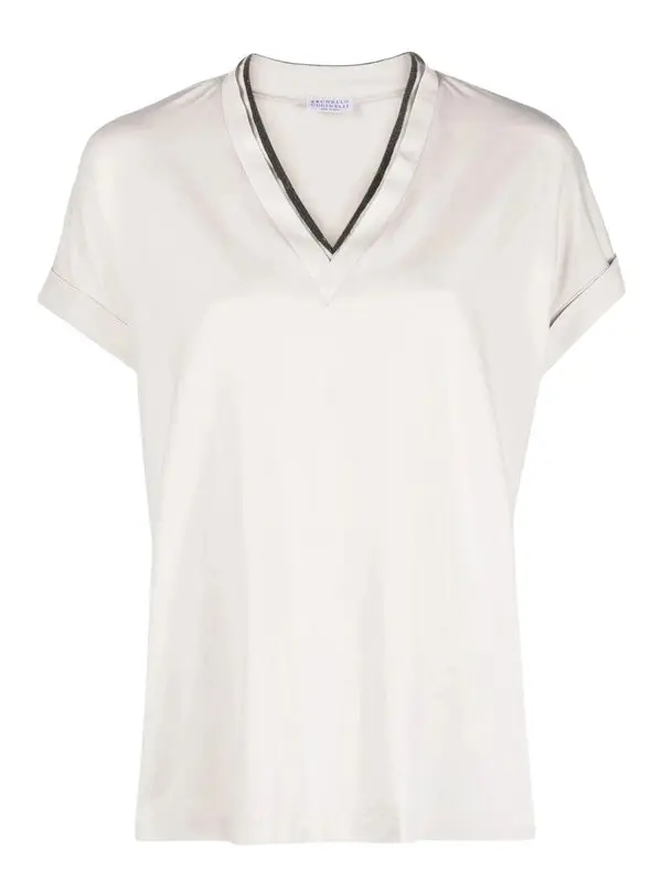 Brunello Cucinelli T-shirt With `precious` Neckline - Multicolor