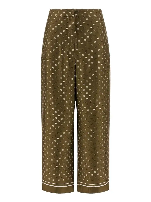 Max Mara Palazzo Trousers In Printed Silk - Brown