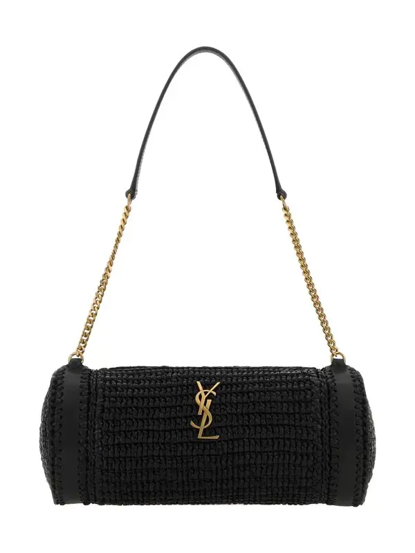Saint Laurent Raffia And Leather Cassandre Shoulder Bag - Black