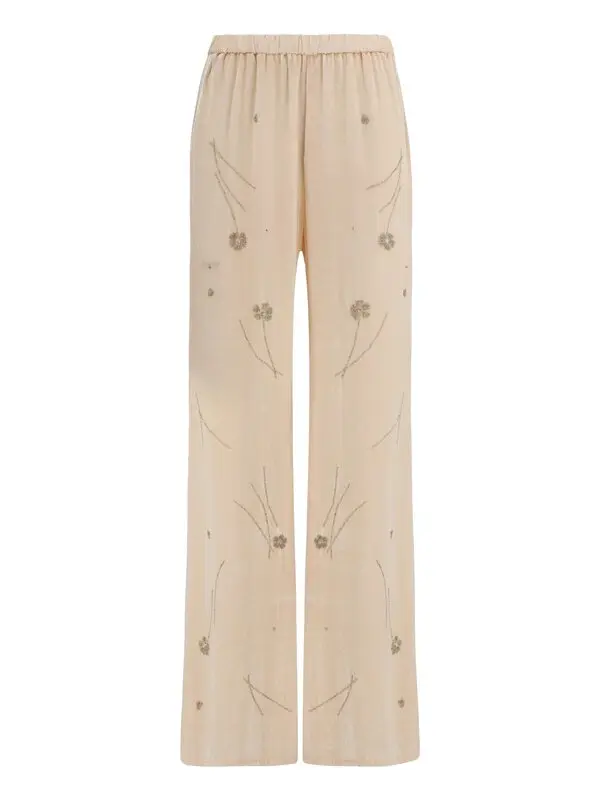 FORTE_FORTE Fleurs D’orient Embroidered Crushed Velvet Pants - Pink