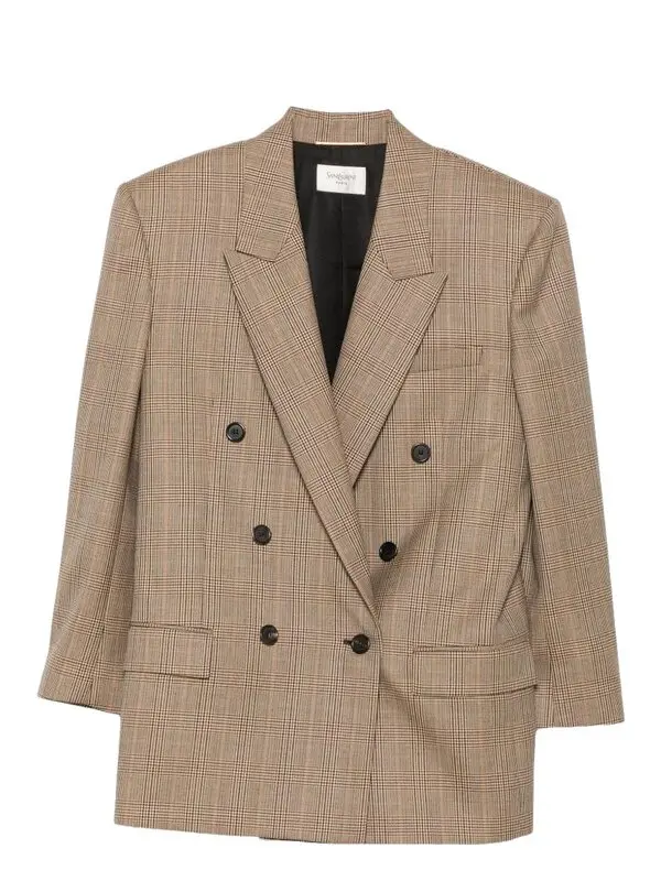 Saint Laurent Check Pattern Double-breasted Blazer - Multicolor