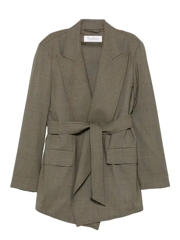 Max Mara Check Virgin Wool Belted Blazer - Brown