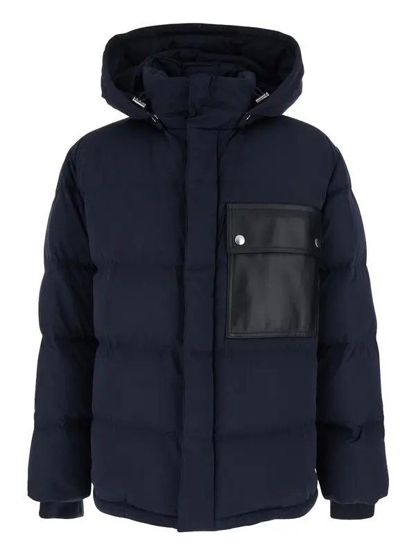 Bottega Veneta Blue Hooded Down Jacket With Intreccio Motif Leather Patches In Cotton Blend - Multicolor