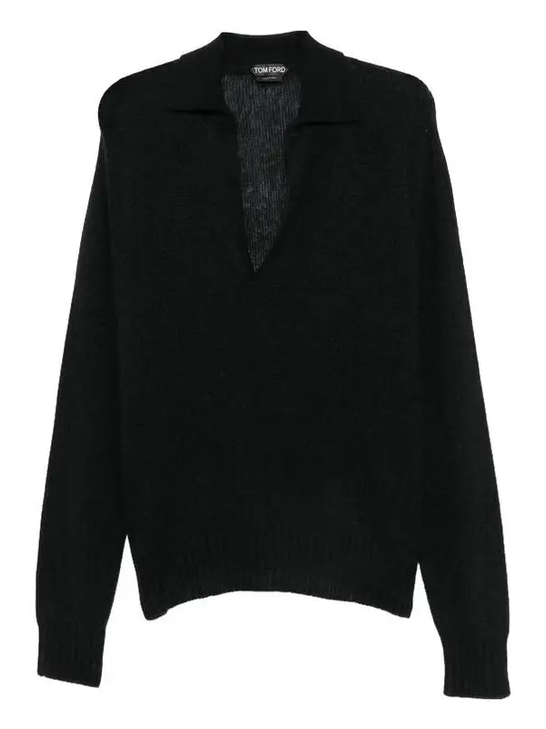 TOM FORD Silk Cashmere V-neck Pullover - Black