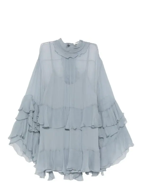 Chloé Silk Ruffled High Neck Dress - Multicolor