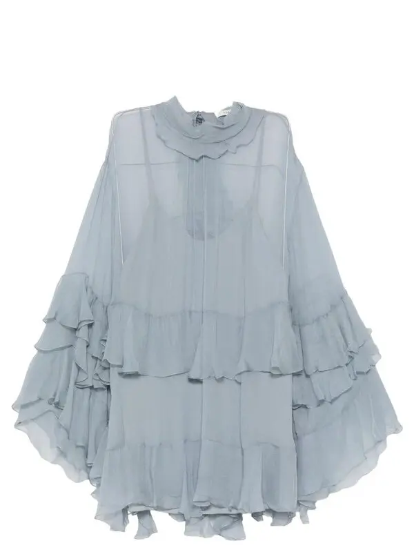 Chloé Silk Ruffled High Neck Dress - Multicolor