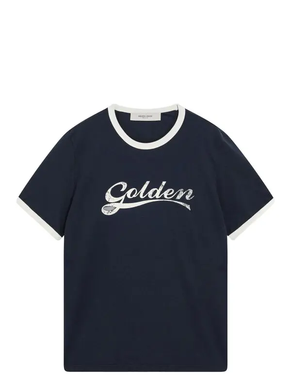 GOLDEN GOOSE Cotton T-shirt With Vintage Logo Print In /white - Blue