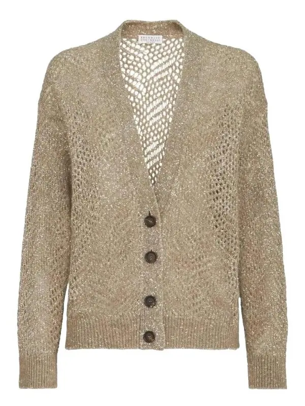 Brunello Cucinelli Sequined Openwork Knit Cardigan - Multicolor