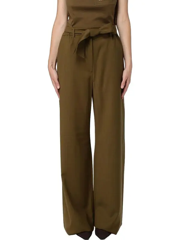 Max Mara Wide Leg Virgin Wool Trousers With Tie Belt - Brown