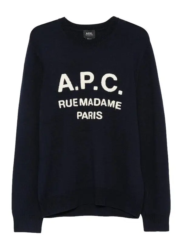 A.p.c. Virgin Wool Logo Embroidered Jumper - Blue