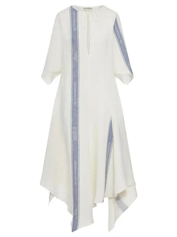 JW Anderson Linen Midi Dress With Logo Inserts - Multicolor