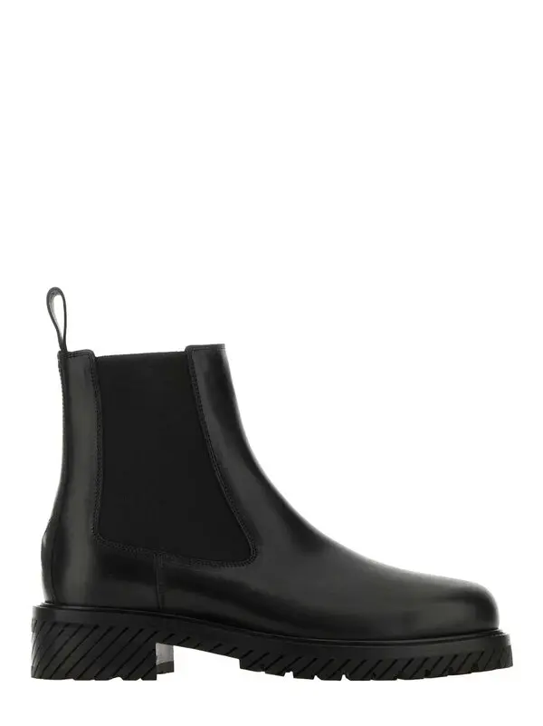 Off-White Leather Combat Ankle Boots - Black