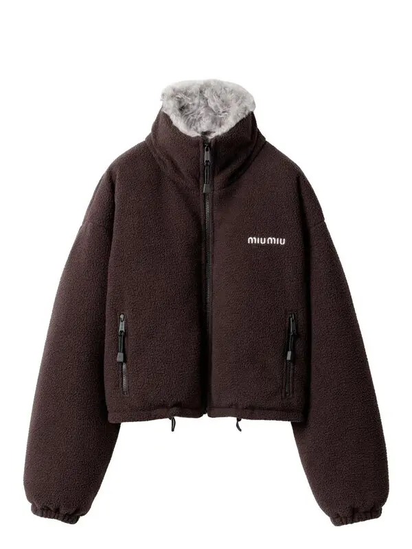 Miu Miu Fleece Zip Up Jacket - Brown